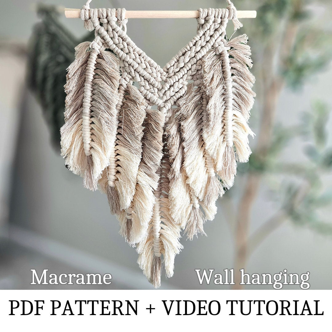 Macrame layered feather wall hanging PDF pattern + Video tutorial. Ste ...