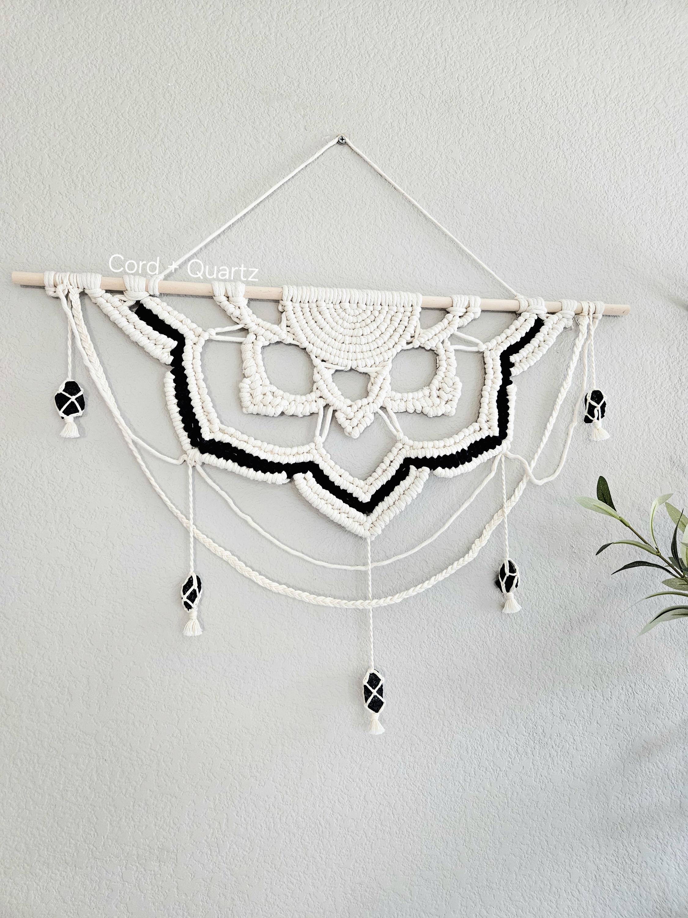 Clearance macrame half mandala wall hanging with Black tourmaline crys ...
