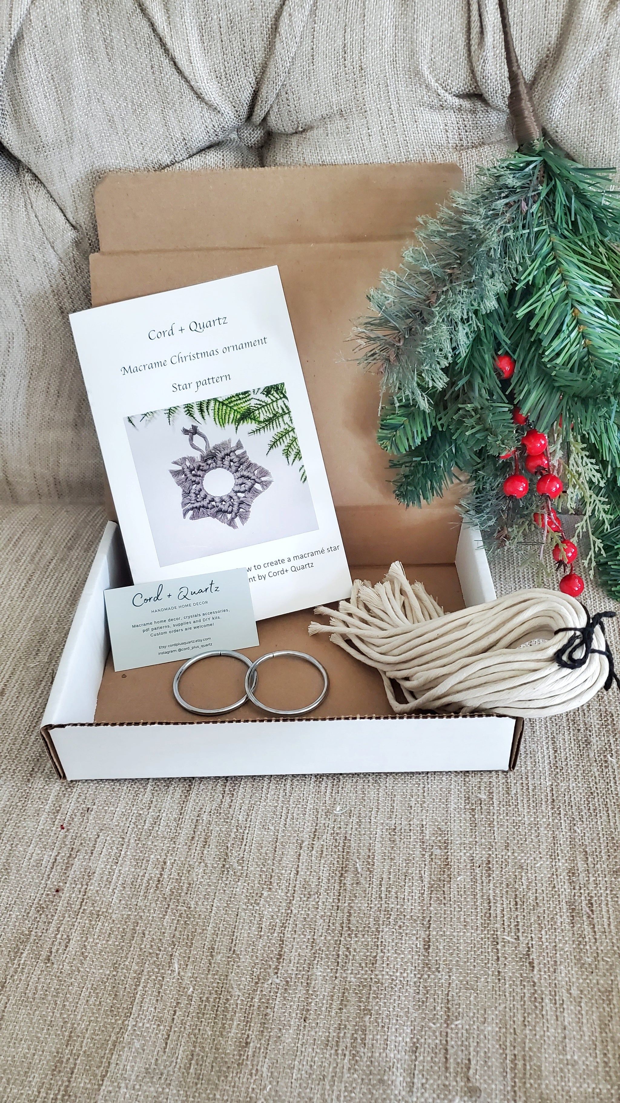 DIY macrame star Christmas ornament kit. – Cord + Quartz