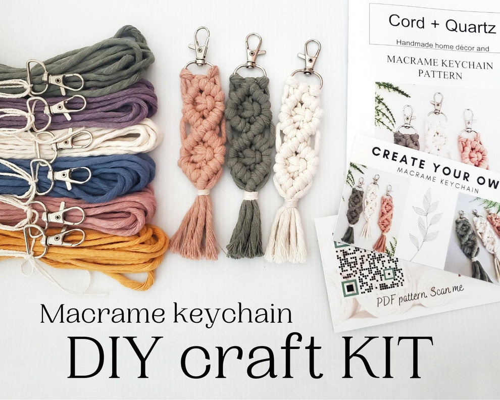 Macrame keychain DIY craft kit. Beginner Macrame kit. – Cord + Quartz