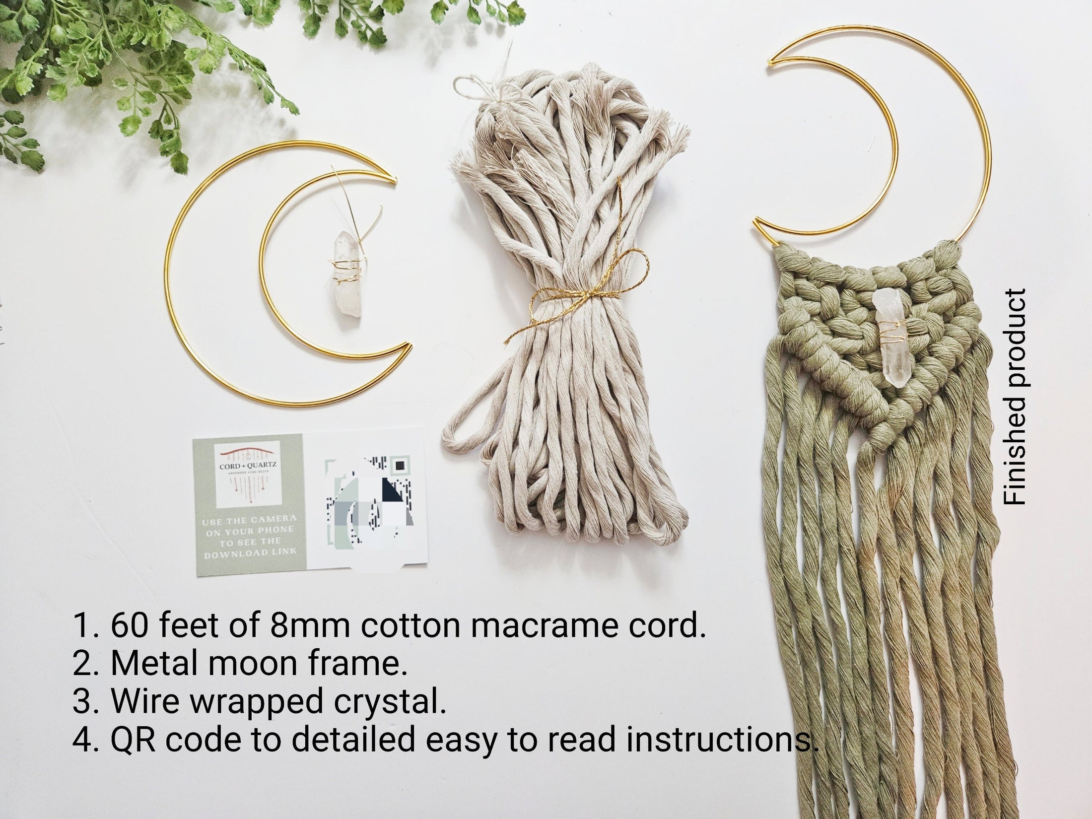 Macrame moon and crystal DIY KIT. Beginner tutorial and materials. – Cord + Quartz