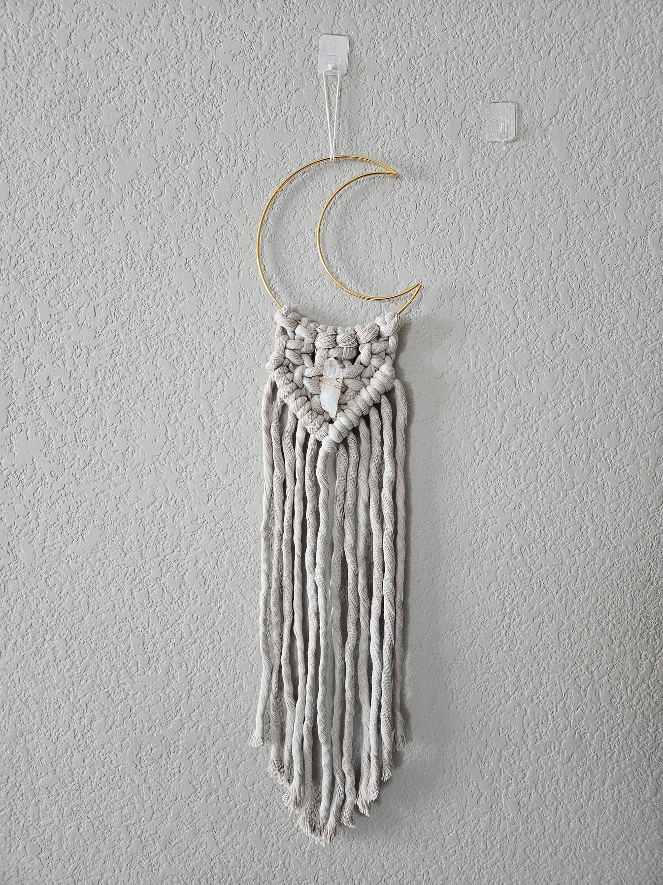 Macrame moon and crystal wall hanging. Celestial wall home decor for h ...