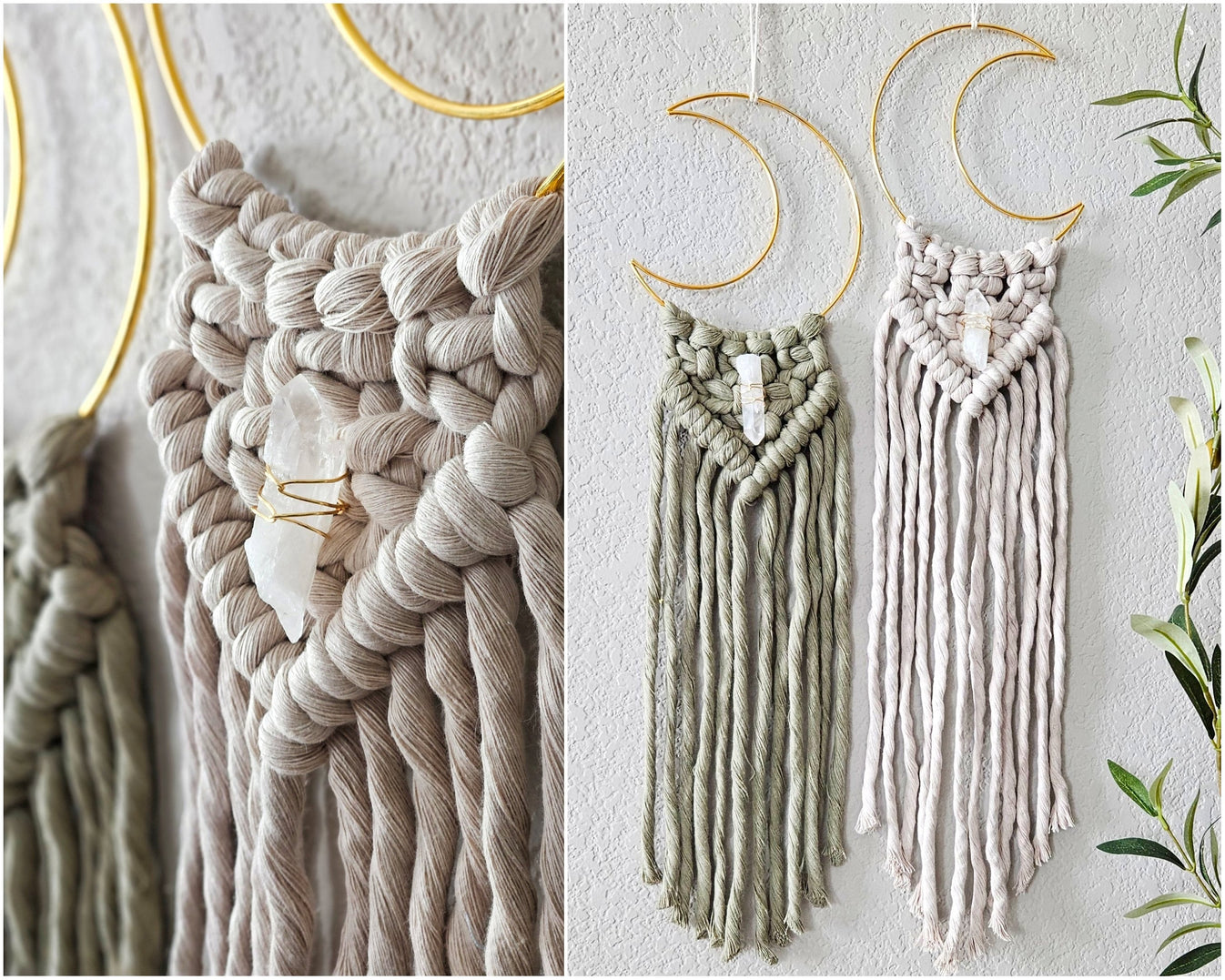 Macrame moon and crystal wall hanging. Celestial wall home decor for h ...