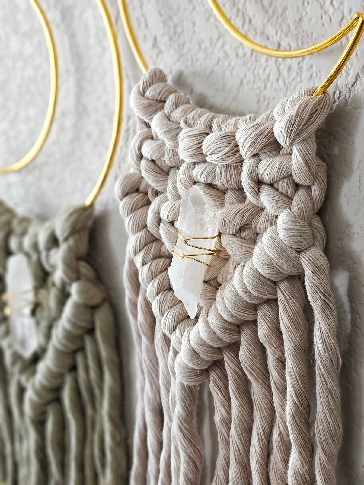 Macrame moon and crystal wall hanging. Celestial wall home decor for h ...