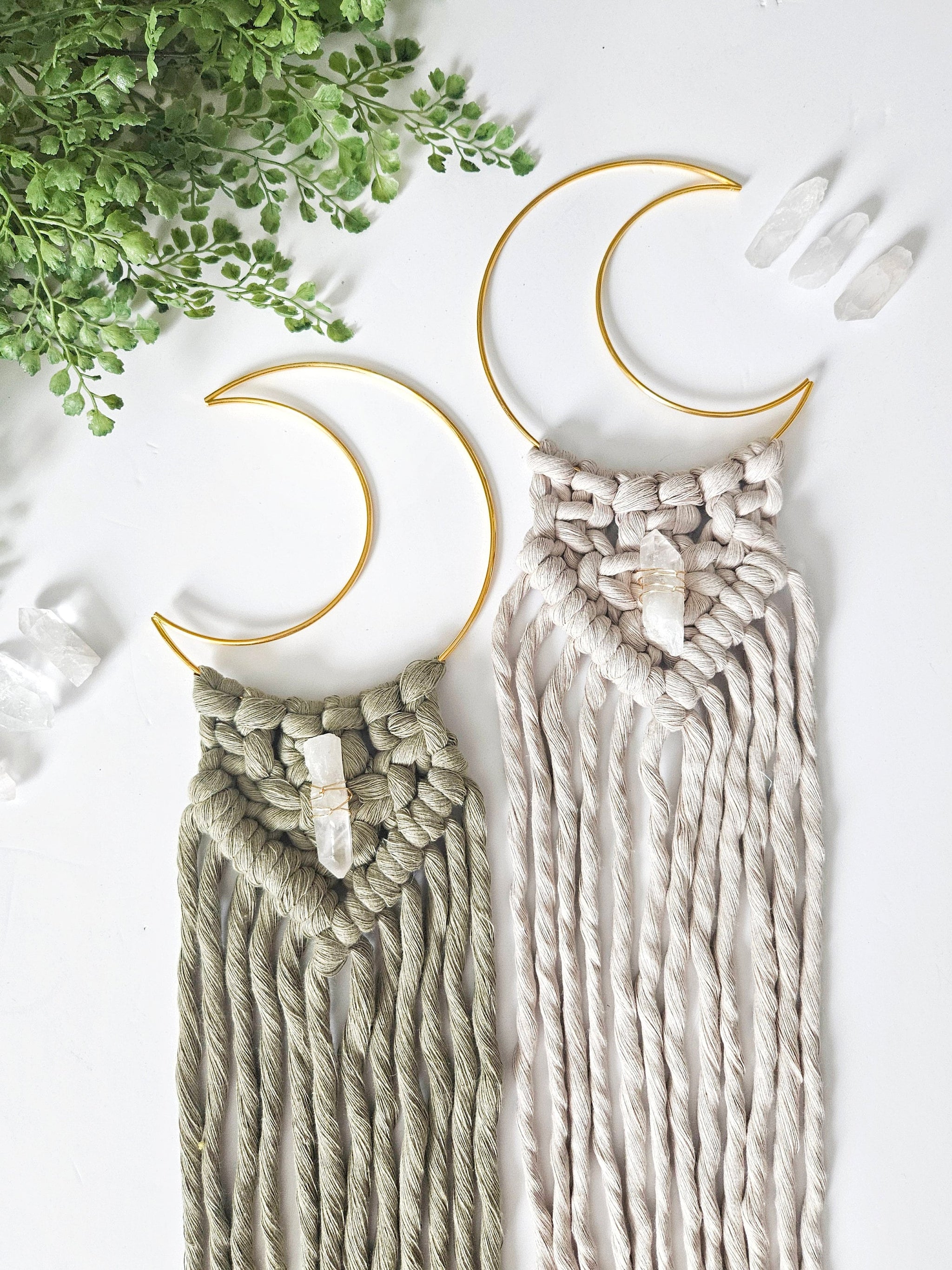 Macrame moon and crystal wall hanging. Celestial wall home decor for h ...