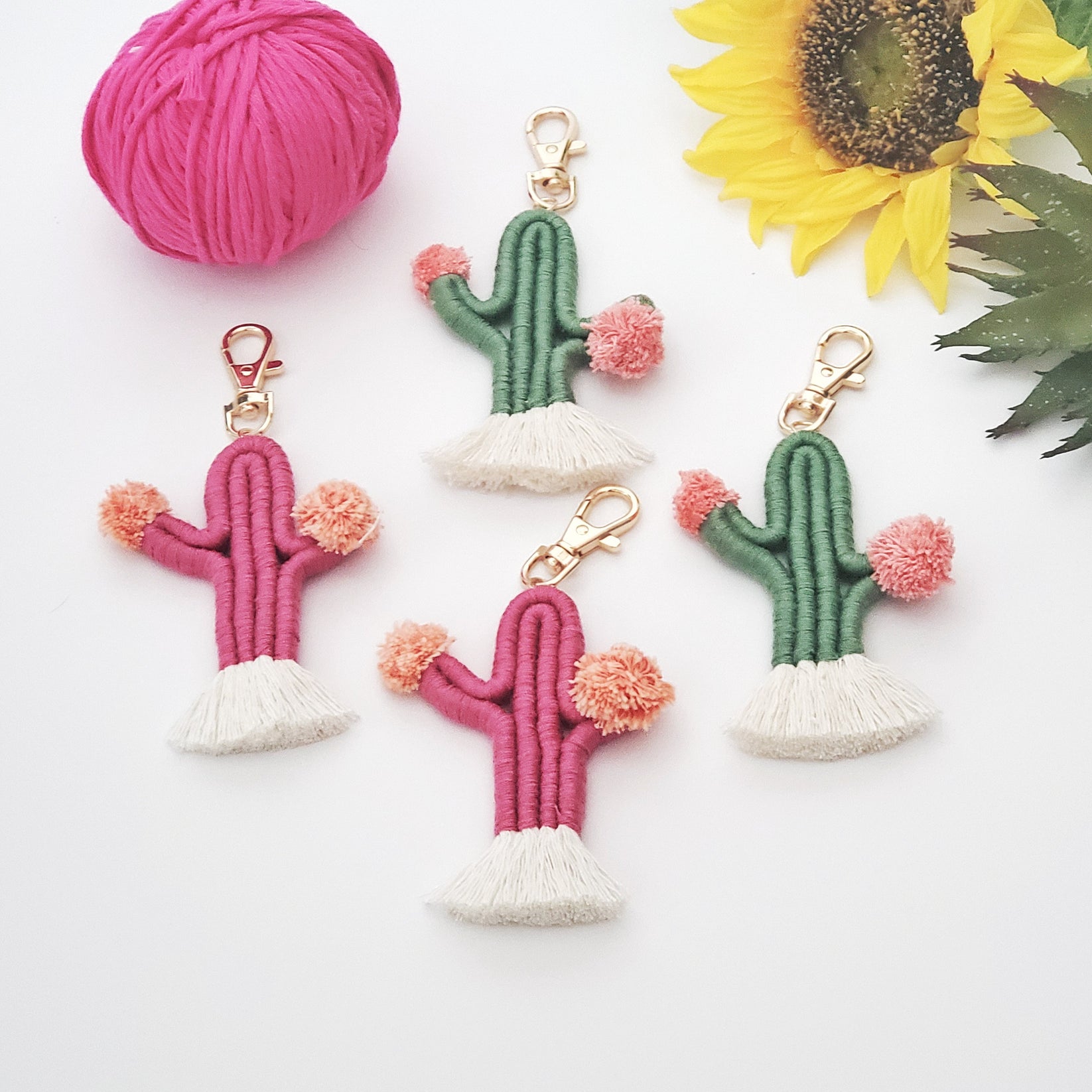 Handmade cactus keychains. boho desert style macrame keychain gift for ...