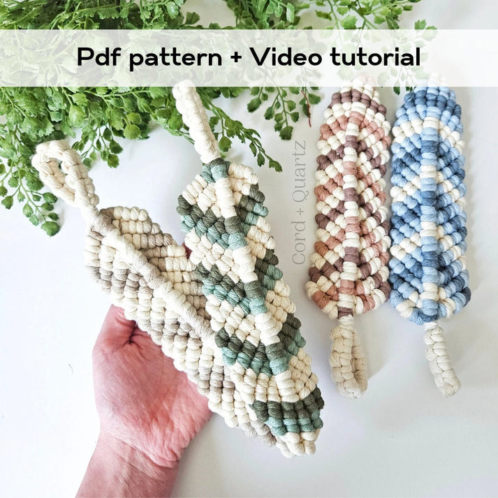 Macrame feather PDF pattern + Video tutorial. Beginner friendly macram – Cord + Quartz